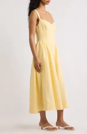 REFORMATION Birdie Fit & Flare Linen Midi Dress - Ray Of Light