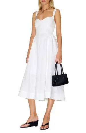 REFORMATION Birdie Fit & Flare Linen Midi Dress - White