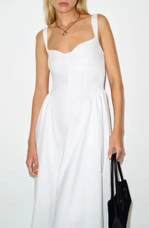 REFORMATION Birdie Fit & Flare Linen Midi Dress - White