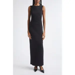Emporio Armani Side Ruched Jersey Maxi Dress - Solid Black