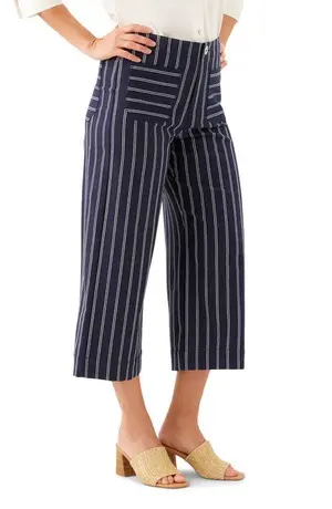 Karen Kane Stripe Cotton Blend Crop Wide Leg Pants