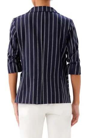 Karen Kane Stripe Ruched Sleeve Stretch Cotton Jacket