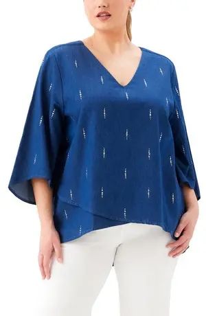 Karen Kane Embellished Asymmetric Hem Chambray Top