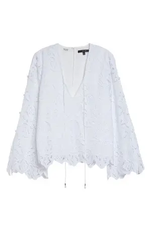 TOCCIN Halina Cutwork Cotton Top With Scalloped Trim