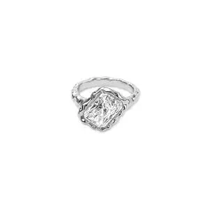 AARIA LONDON Molten Square Ring With Radiant Cut Moissanite - Silver