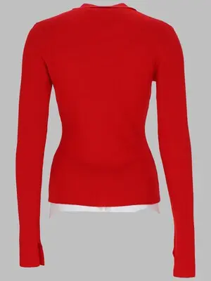 GANNI Ribbed Wool Polo Shirt With Embellished Buttons - Red