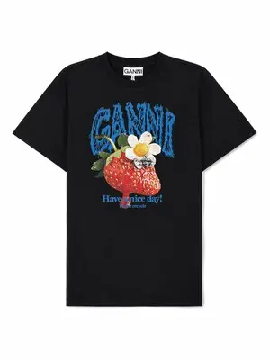 GANNI Strawberry Print T-shirt - Black