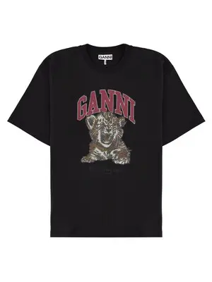 GANNI Tiger Print Cotton T-shirt