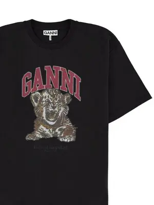 GANNI Tiger Print Cotton T-shirt