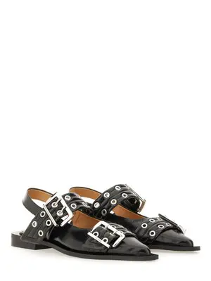 GANNI Ballerina Flats With Buckle Detail - Black