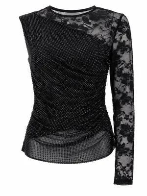 SELF-PORTRAIT Top Monospalla Con Strass E Pizzo
