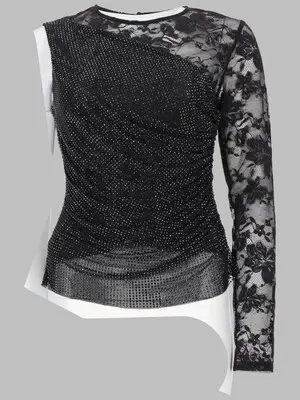 SELF-PORTRAIT Top Monospalla Con Strass E Pizzo