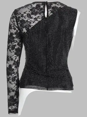 SELF-PORTRAIT Top Monospalla Con Strass E Pizzo