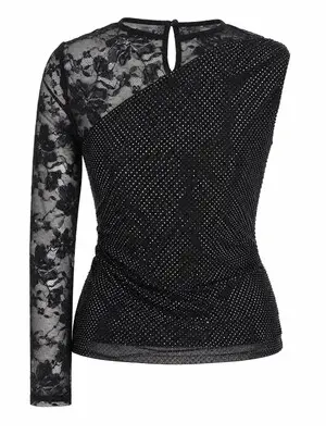 SELF-PORTRAIT Top Monospalla Con Strass E Pizzo