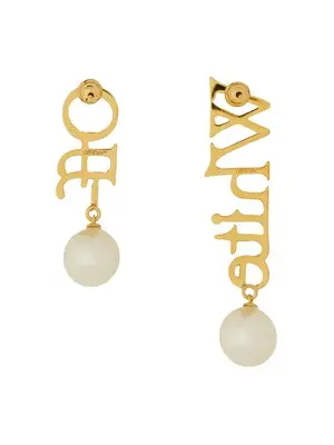 Off-White Logo Earrings With Pearl Detail
