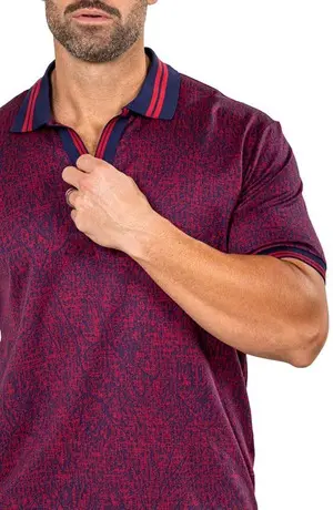 MACEOO Marthyr Grid Print Johnny Collar Cotton Polo