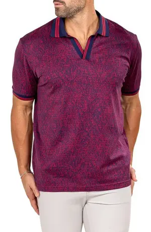 MACEOO Marthyr Grid Print Johnny Collar Cotton Polo
