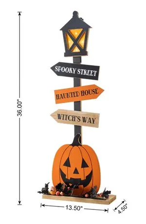 GLITZHOM Halloween Lighted Wooden Jack-o-lantern Lamp Post Porch Decor With Timer
