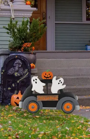 GLITZHOM 24"h Halloween Metal Ghost Car Yard Stake