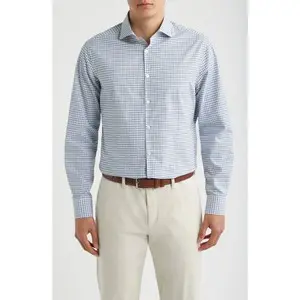 Canali Regular Fit Windowpane Cotton Button-up Shirt - Light Blue