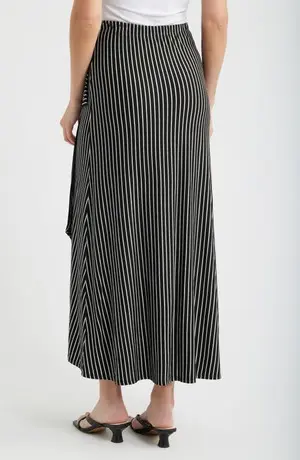 Loveappella Stripe Faux Wrap Knit Midi Skirt