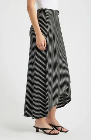 Loveappella Stripe Faux Wrap Knit Midi Skirt