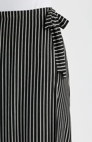 Loveappella Stripe Faux Wrap Knit Midi Skirt