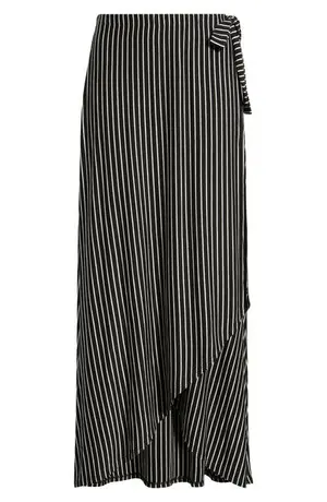 Loveappella Stripe Faux Wrap Knit Midi Skirt
