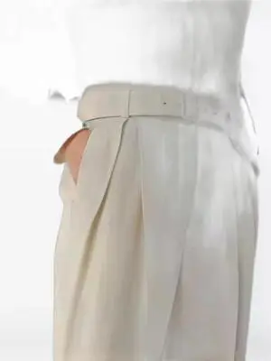 Emporio Armani Cream White Belted Pleated Trousers