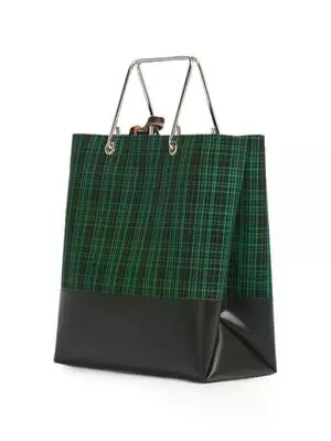 Marni Checked Twill Shopper With Metal Handles