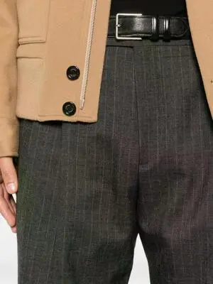 LARDINI Charcoal Pinstripe Wide Leg Trousers