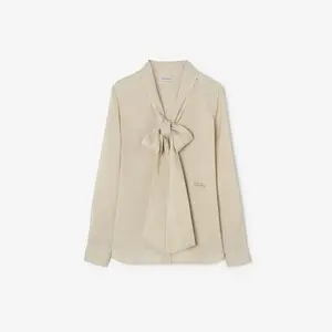Burberry Striped Silk Scarf Blouse - Dune Beige/chalk White