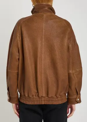 Nour Hammour Panelled Grained Leather Bomber Jacket - Brown