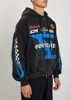 GODMADE Printed Cotton Zip-up Hooded Sweatshirt