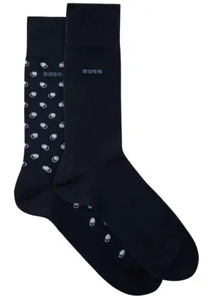 BOSS Cotton-blend Patterned Socks Set Of Two - Navy