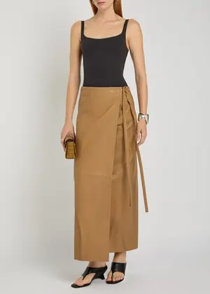 Nour Hammour Leather Maxi Wrap Skirt