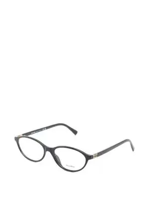 Miu Miu Oval-frame Glasses With Logo Plaque - Black