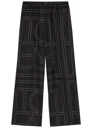 TOTEME Logo-monogrammed Wide-leg Silk Trousers - Black