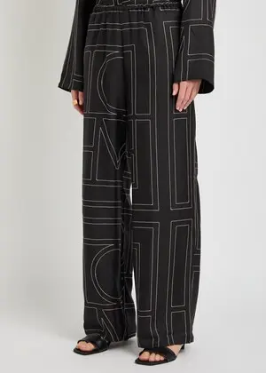 TOTEME Logo-monogrammed Wide-leg Silk Trousers