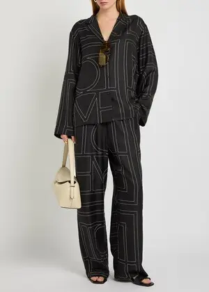 TOTEME Logo-monogrammed Wide-leg Silk Trousers