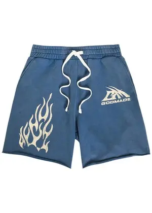 GODMADE Logo Print Cotton Sweatshorts - Blue Light