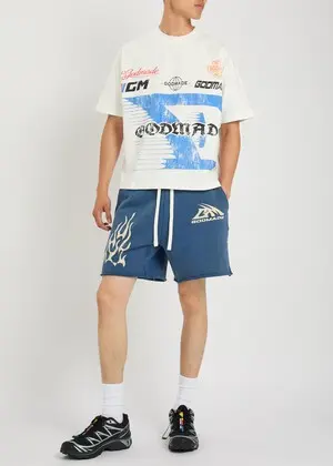 GODMADE Logo Print Cotton Sweatshorts - Blue Light