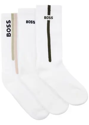 BOSS Logo-intarsia Cotton-blend Socks - White