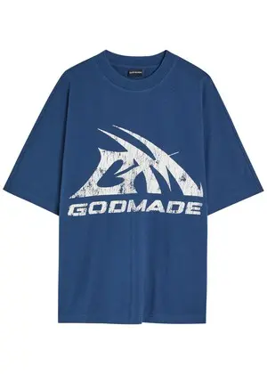 GODMADE Logo-print Cotton T-shirt - Blue Light