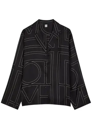 TOTEME Logo-monogrammed Silk Shirt - Black