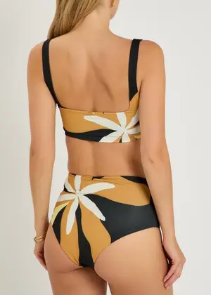 CALA DE LA CRUZ Francesca Floral-print Bikini Top - Black