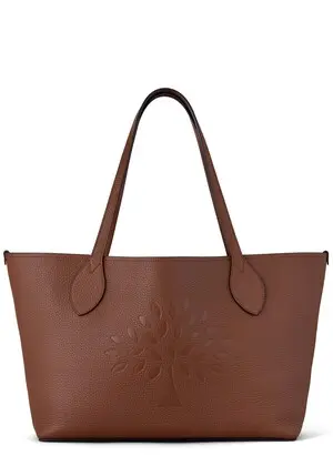 Mulberry Logo Grained Leather Tote Bag - Brown