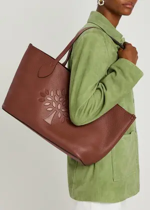 Mulberry Logo Grained Leather Tote Bag - Brown