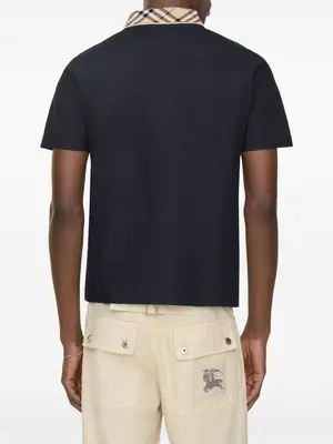 Burberry Check Collar Short Sleeved Polo Shirt - Black