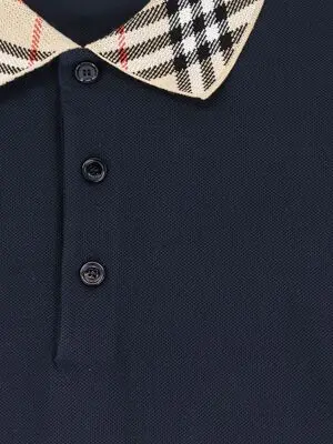 Burberry Check Collar Short Sleeved Polo Shirt - Black
